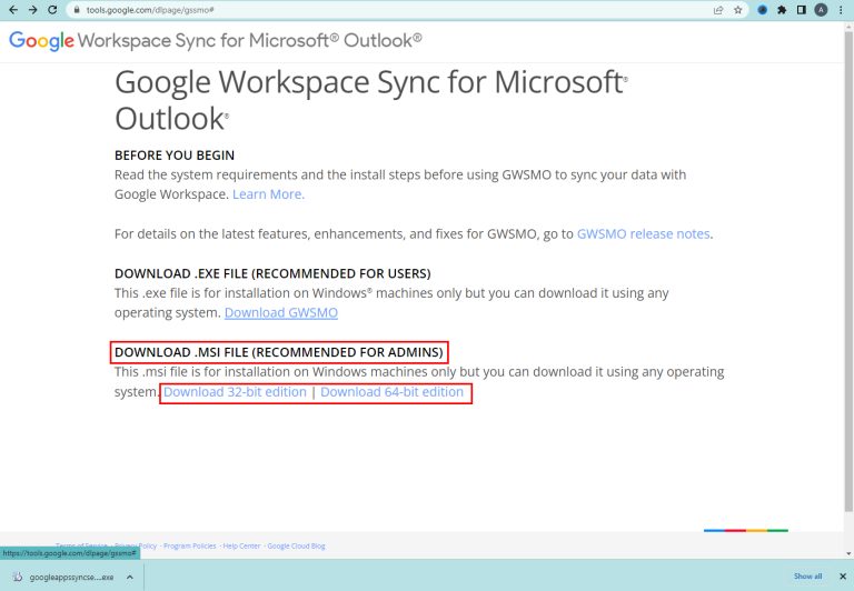 GWSMO Synchronization of Google Workspace with Outlook?