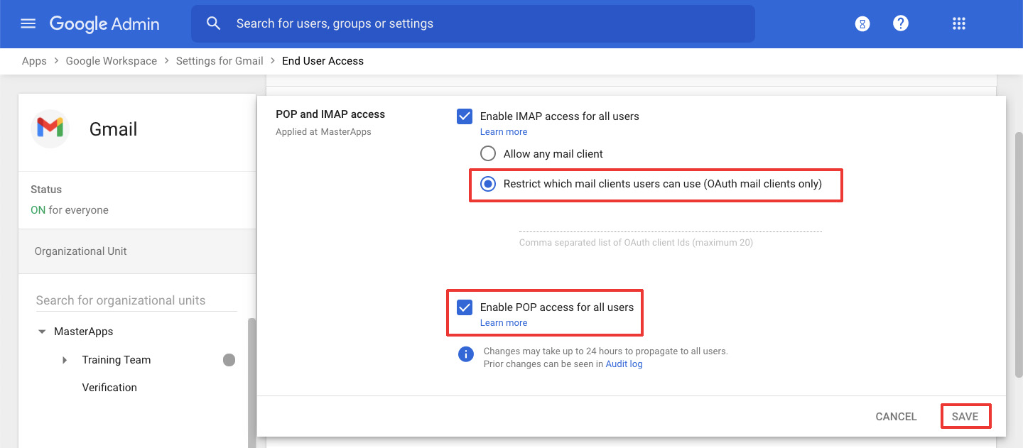 POP / IMAP Enabling on Google Workspace | Updates